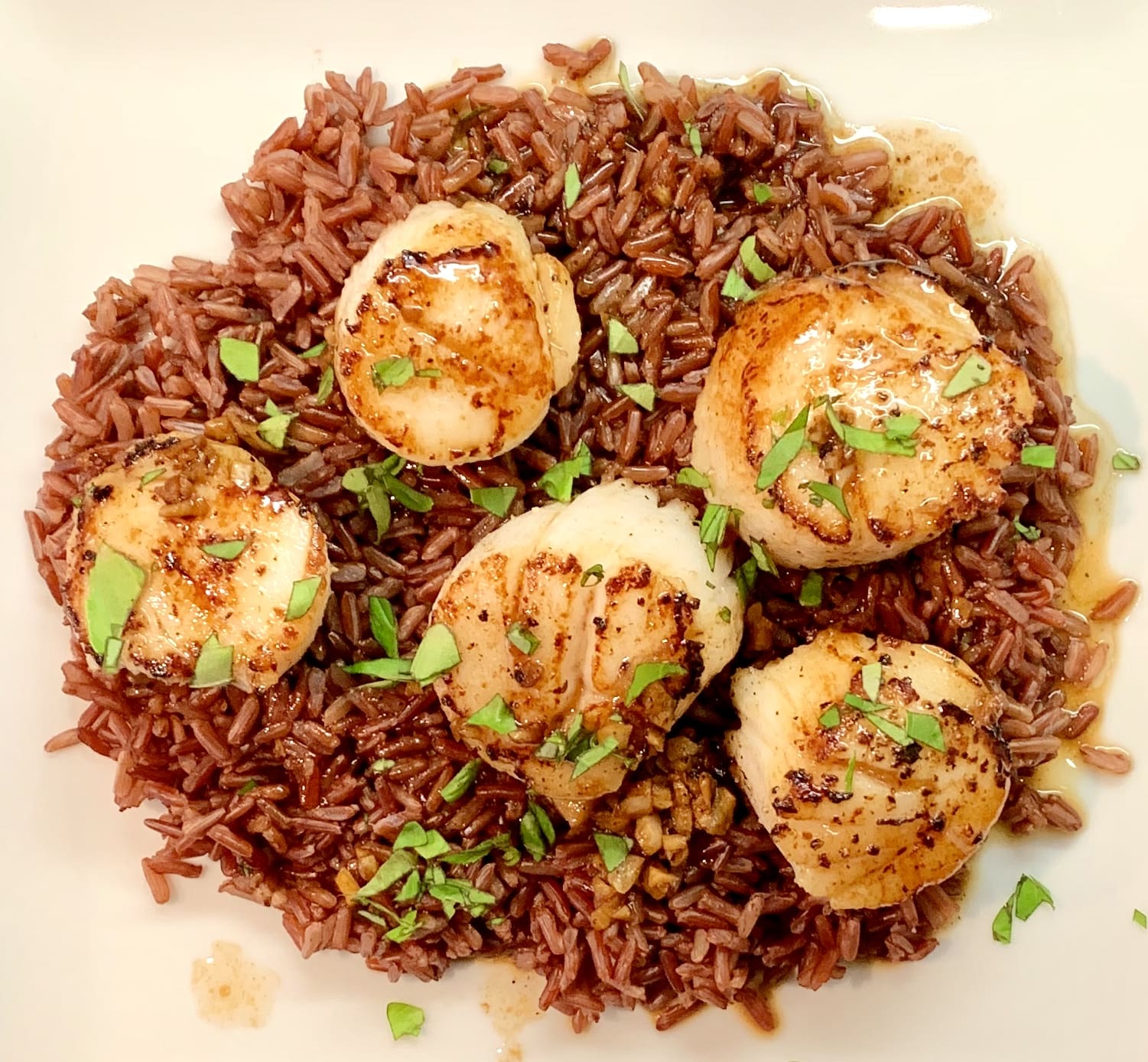 Seared Scallops on Madagascar Pink Rice - Cook Savor Celebrate